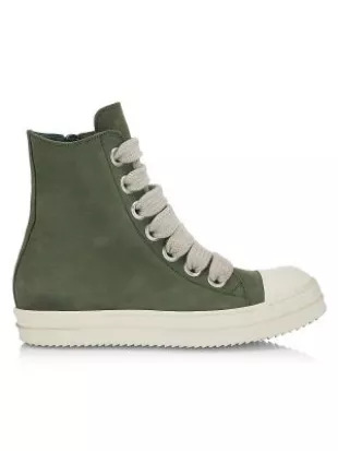 Rick Owens - Moss Green Leather High Top Sneakers