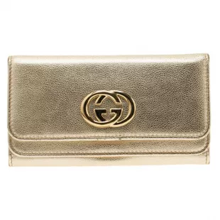 Gucci - Metallic Gold Leather Interlocking GG Logo Continental Flap Wallet