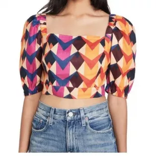 FARM Rio - Lindeza Grafica Linen Crop Top in Multi