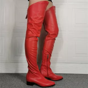 Unbranded - Womens Flat Stretch Thigh High Boots in red