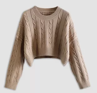 Commense - Creamy Latte Crop Pullover Sweater