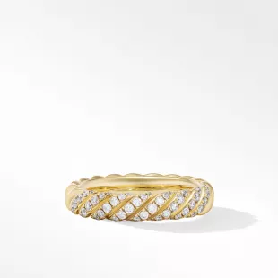 David Yurman - Sculpted Cable Band Ring in 18K Yellow Gold with Diamonds