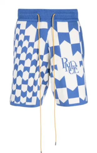 Rhude - White & Blue Racing Checkered Shorts