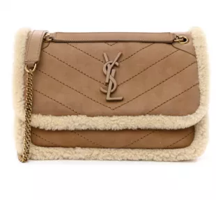 Saint Laurent - Nubuck Shearling Monogram Baby Niki Chain Satchel Ivory ...