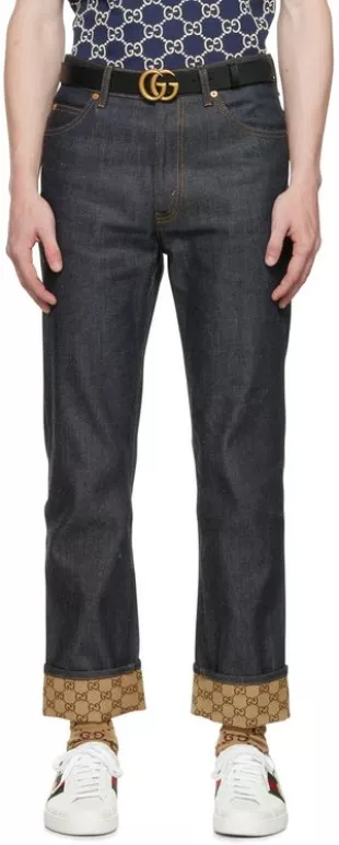 Gucci - Deep Indigo & Beige GG Cuff Jeans