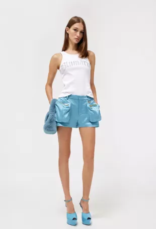 blumarine - Top With Rhinestone Embroidery Logo