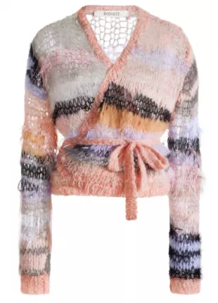 rodarte - Pink And Grey Loose Hand Knit Wrap Sweater