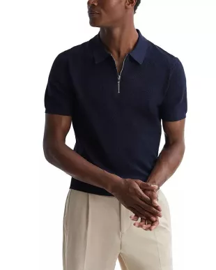 Reiss - Fizz Slim Fit Textured Half Zip Polo Shirt