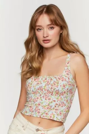 Forever 21 - Floral Ruched Cropped Tank Top