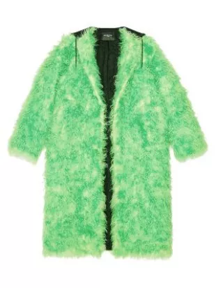 Balenciaga - Neon Green Shaggy Fur & Black Hood Coat
