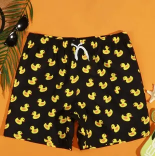 Shein - Manfinity Men Duck Print Drawstring Waist Swim Trunks