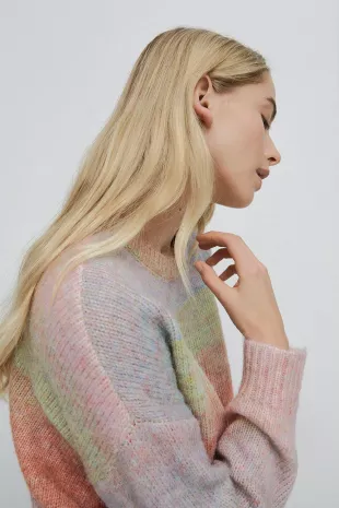 warehouse - Multi Space-dye Dip Curved Hem Knit Jumper