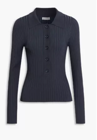 Good American - Ribbed-Knit Polo Shirt