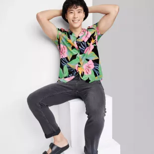 target - Size Floral Print Short Sleeve Button-Down Shirt