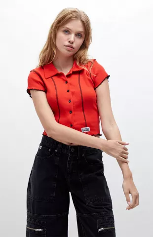 Ragged Jeans - Points Button Down Top