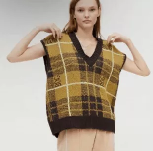 BDG - Greyden Plaid Jacquard Sweater Vest In Neutral Multi