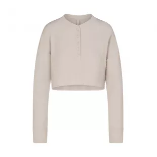 skims - Henley Cropped Long Sleeve In Stone