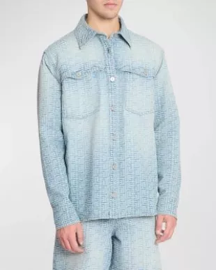 Balmain - Light Blue Monogram Denim Shirt