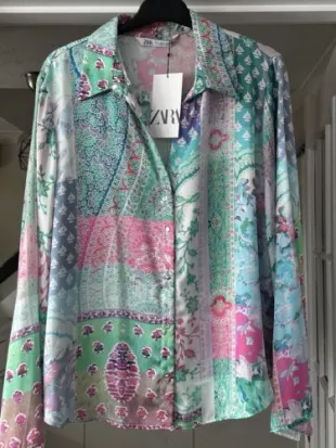 Zara - Patchwork Printed Satin Effect Shirt Blouse