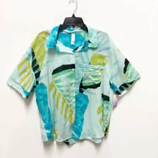 Stars Above - Women's XXL Blue Leaf Pattern Button Up Cozy Collar ...
