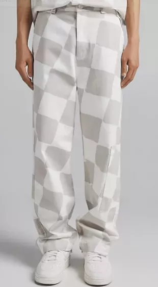 Bershka - Checkerboard Print Loose Pants