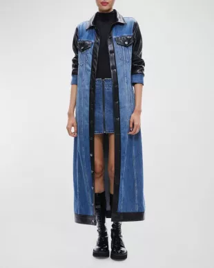 Alice + Olivia - Darren Maxi Denim Vegan Leather Combo Jacket