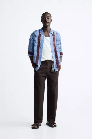 Zara - Contrasting Crocheted Shirt