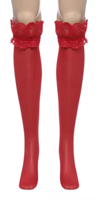 Shein - Red Lace Top Thigh High Stockings Nightclubs Pantyhose