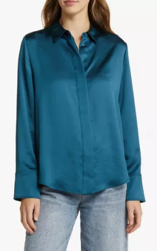 nordstrom - Oversize Satin Button-Up Top