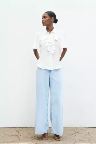Zara - Ruffled Satin Effect Shirt