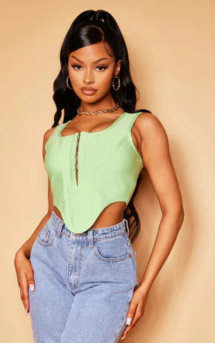 prettylittlething - Pistachio Bandage Curved Hem Hook And Eye Corset