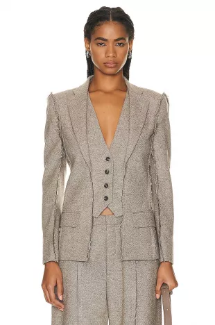 R13 - Fray Seam Flat Sleeve Merino Wool Blazer