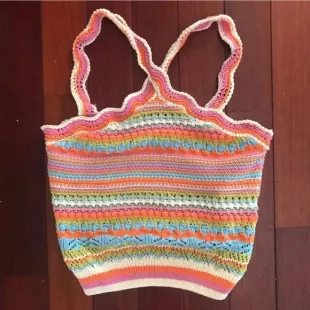 Zara - Crochet Sweater Colorful Cross Front Strap Top