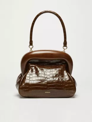 sportmax - Sportmax Medium Crocodile Print Leather Bouba Bag