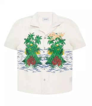 Rhude - White Palm Print Snap Shirt