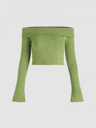 cider - Solid Off Shoulder Crop Top