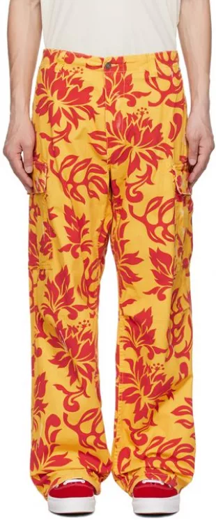 ERL - Yellow & Red Embroidered Cargo Pants
