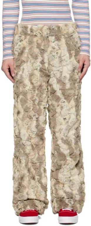 ERL - Beige Four-Pocket Faux-Fur Trousers