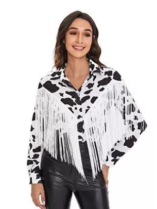verdusa - Women's Fringe Trim Long Sleeve Button Up Blouse Shirt Top
