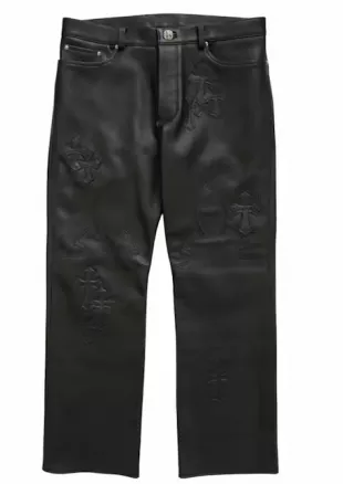 Chrome Hearts - Leather Fleur Knee Cross Patch Pants