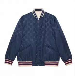 Gucci - Navy-GG & Cream Satin Reversible Bomber Jacket