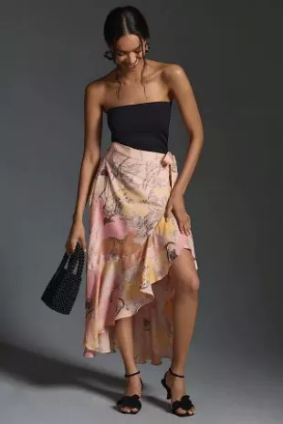 maeve - Maeve Ruffled Wrap Maxi Skirt