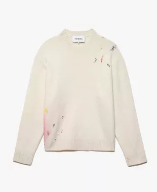 Frame - Men's White Color Spray Sweater