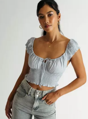 Tobi Lenora - Linen Smocked Ruffle Top