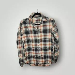Uniqlo - Tan and Orange Checkereed Long Sleeve Shirt