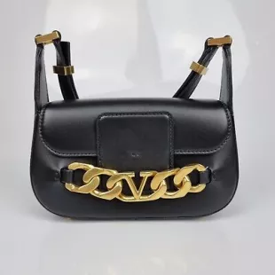 Valentino - Small V Chain Leather Black Shoulder Bag