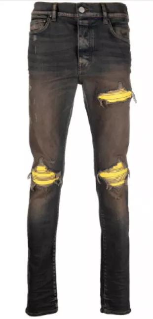 Amiri - Dark Indigo & Yellow Suede 'MX1' Jeans