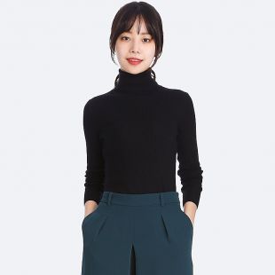 Uniqlo - PULL Côtelé MÉRINOS EXTRA FIN COL ROULÉ FEMME