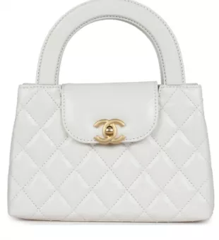 Chanel - Small Kelly Shopper White Shiny Aged Calfskin Brushed Gold ...