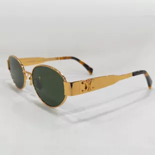 Celine - CL40235U Triomphe Gold Metal Frame Green Lenses Sunglasses